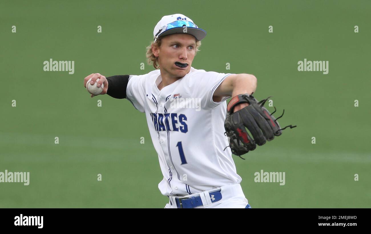 Seton Hall infielder Jonathan Luders (1) throws from third during an ...