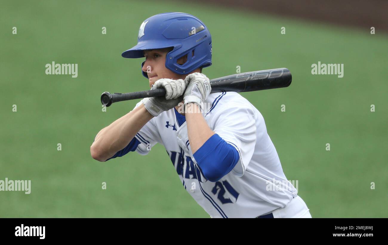 Seton Hall outfielder Devin Hack (21) bats during an NCAA baseball game ...