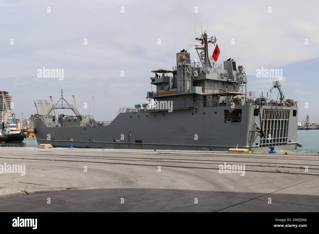 U.S. SP4 James A. Loux army vessel is seen at Albania's main port of ...