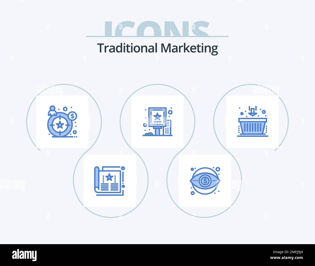 Traditional Marketing Blue Icon Pack 5 Icon Design. basket. billboard ...