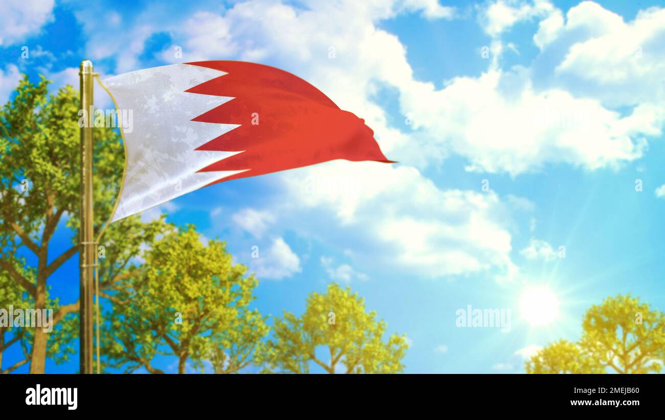 flag of Bahrain at sunny day, good forecast symbol - nature 3D ...