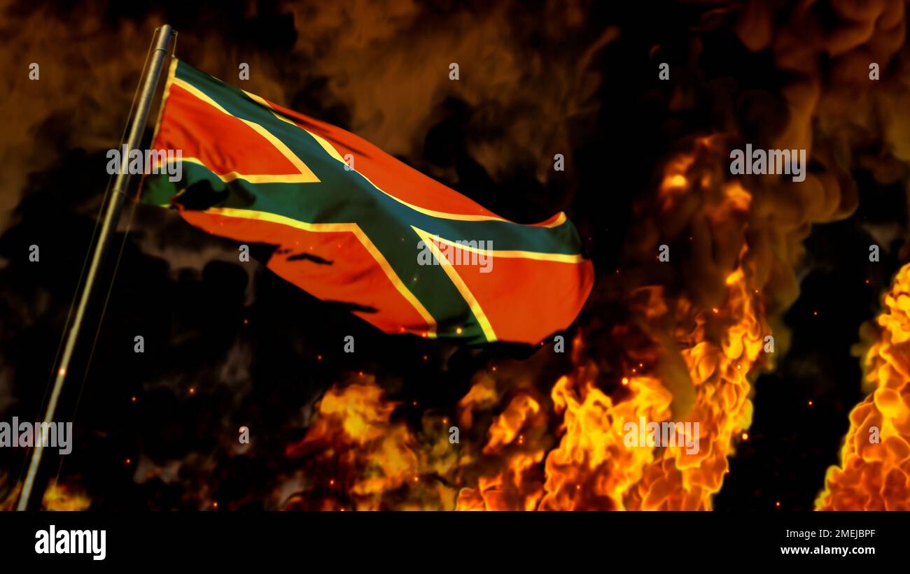 flag of Novorossia on burning fire backdrop - hard times concept ...