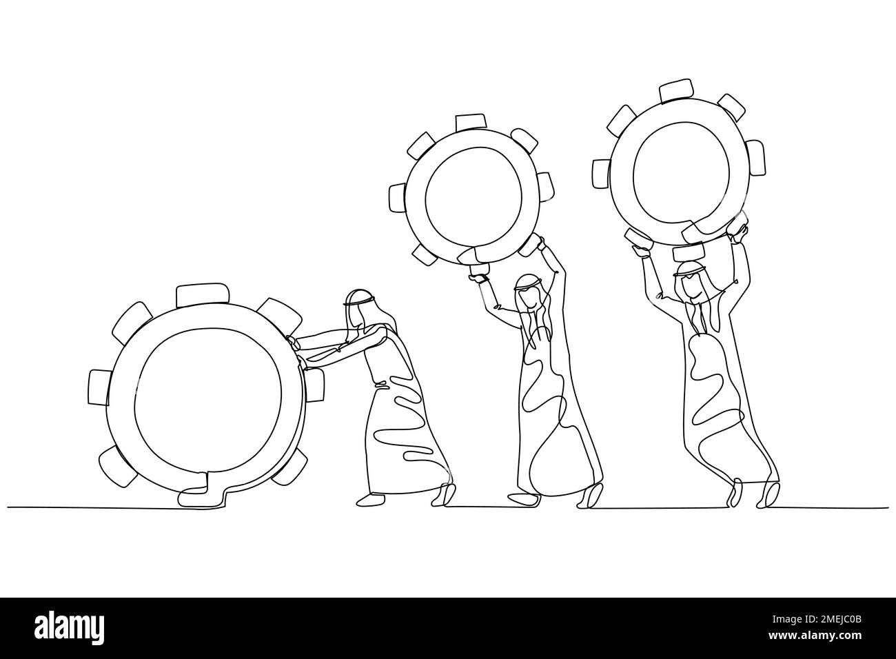 arab man and colleague people holding cogwheels gear teamwork make dreamwork organization ...