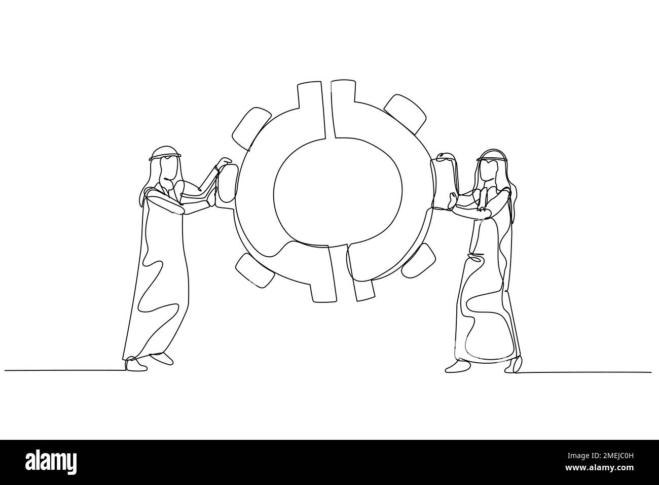 arab man with team colleagues connecting cogwheel gear together concept ...
