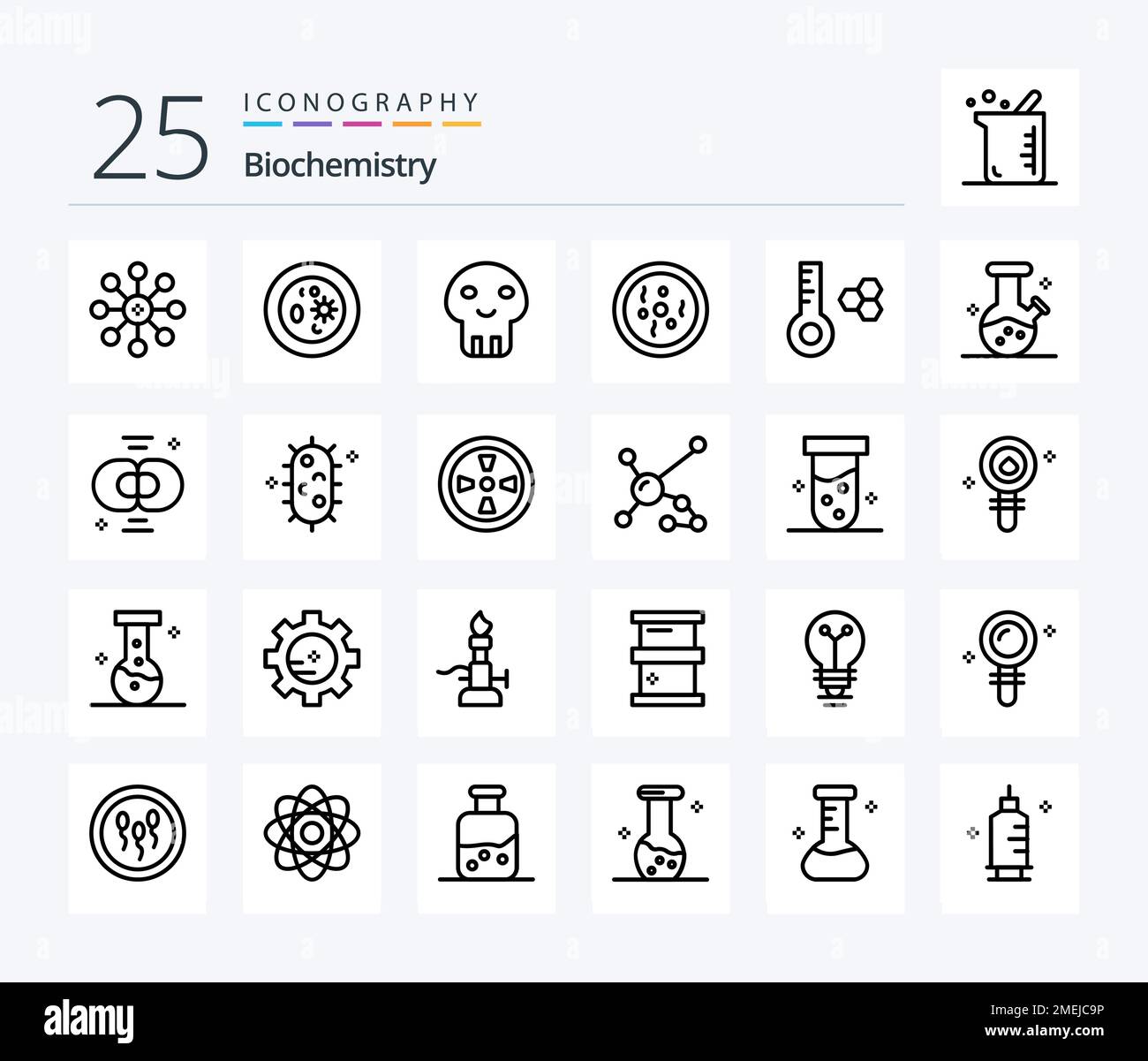 Biochemistry 25 Line icon pack including temperature. petri. laboratory ...