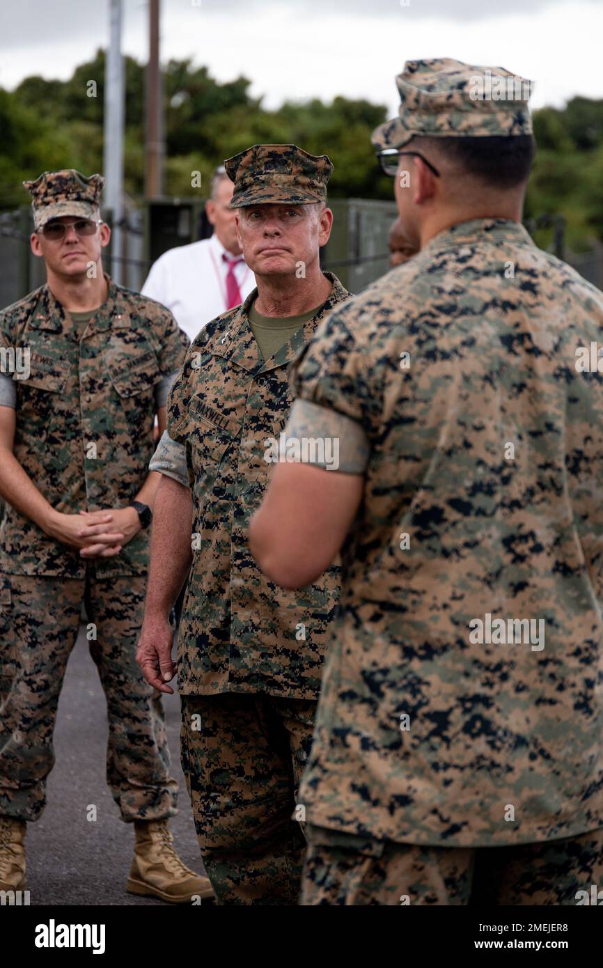 U.S. Marine Corps Maj. Gen. David Maxwell, center, the commanding ...