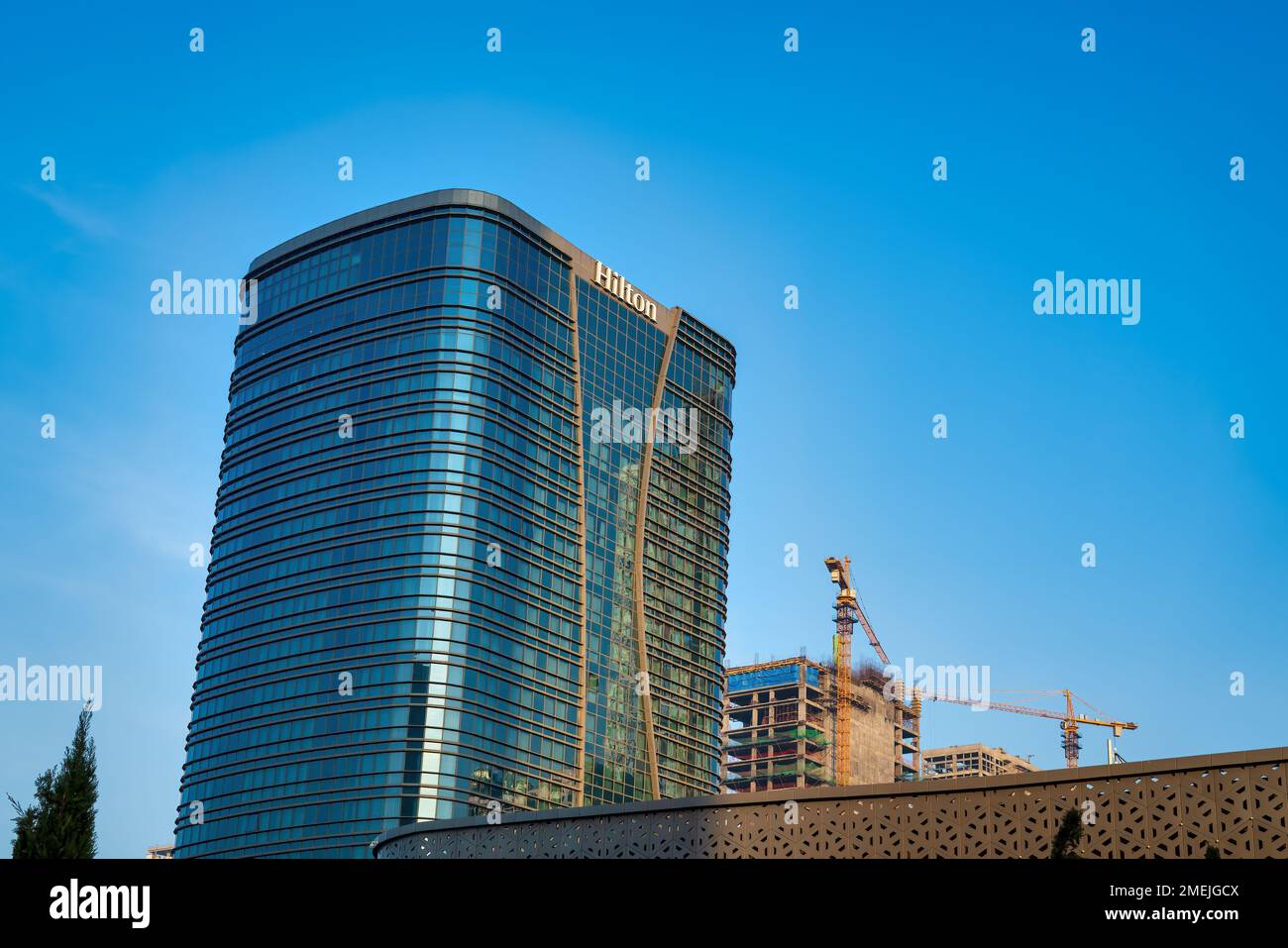 Uzbekistan, Tashkent - December 27, 2022: Building of hotel Hilton on a ...