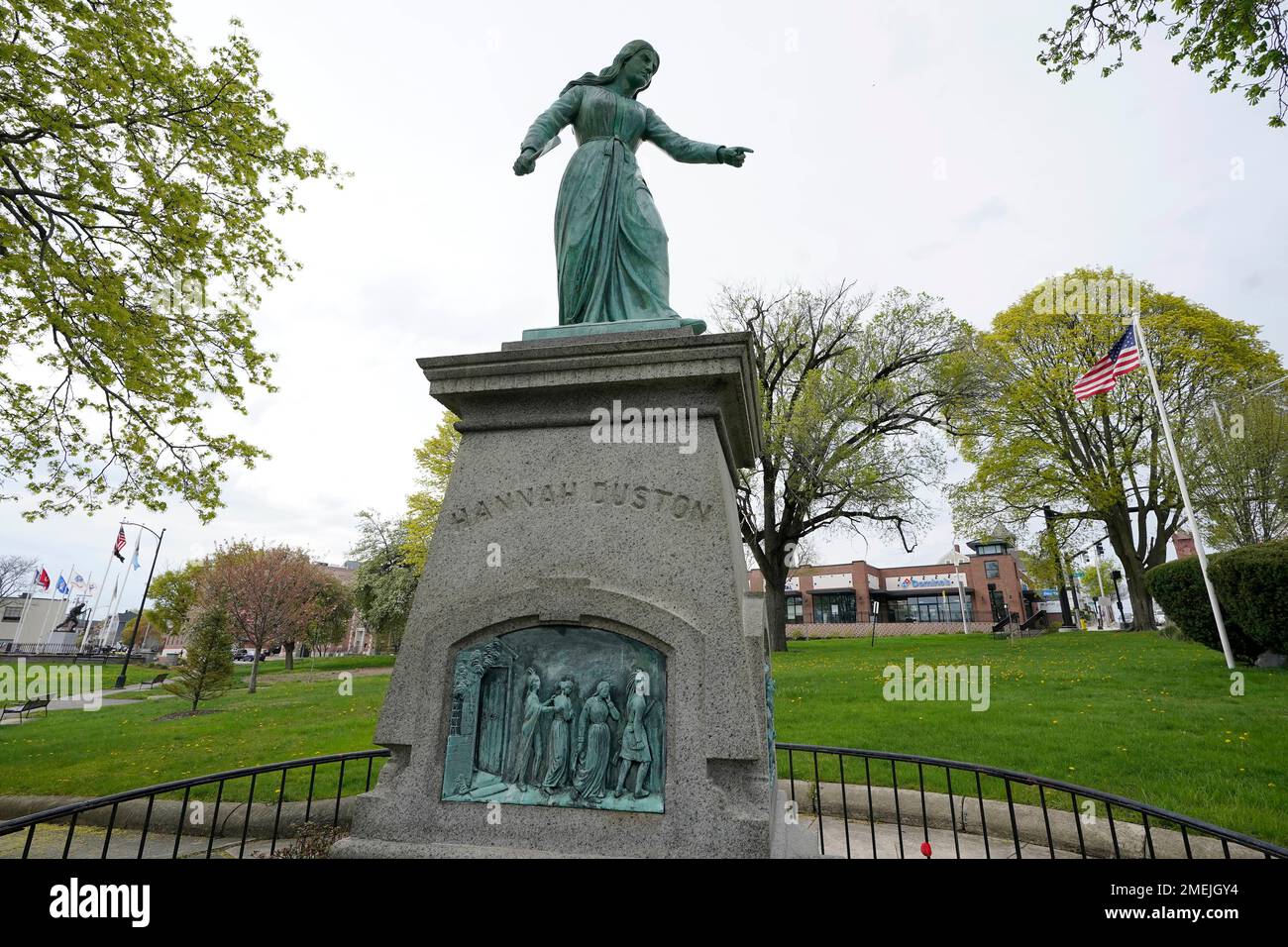 A statue of Hannah Duston, dated 1879, stands in the Grand Army of the ...
