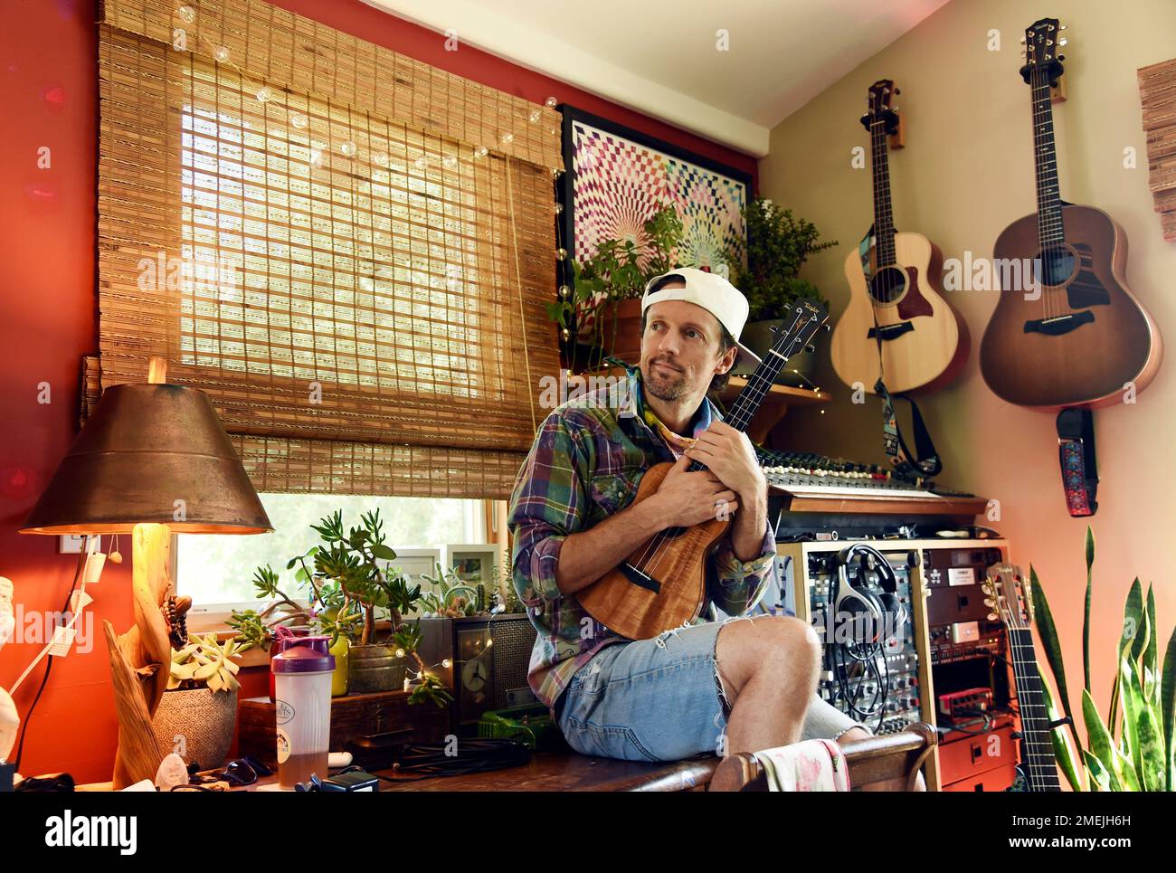 Singer/songwriter Jason Mraz poses for a portrait in his home studio ...