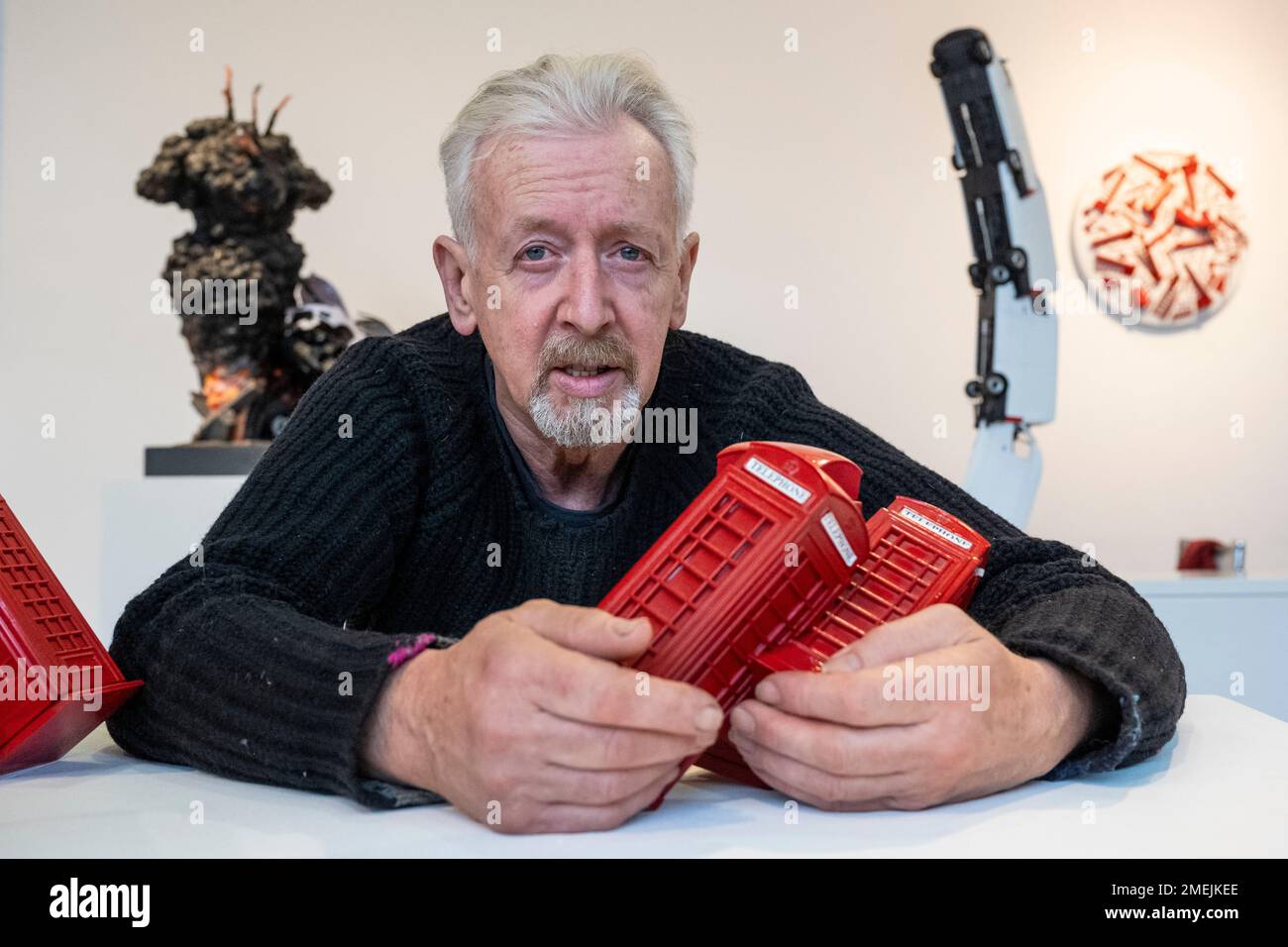 London, UK. 24 January 2023. David Mach RA poses with works from his ...