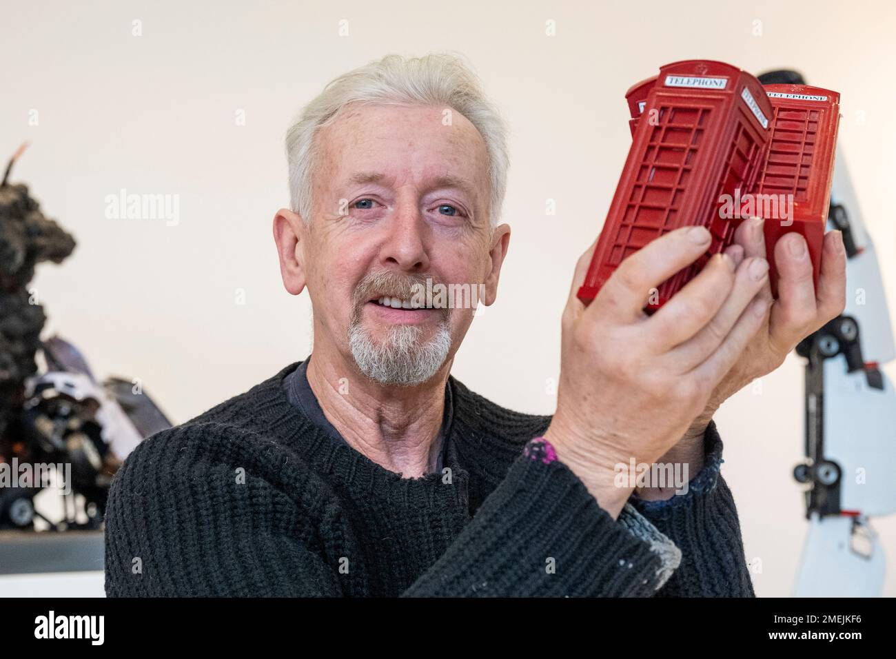 London, UK. 24 January 2023. David Mach RA poses with works from his ...