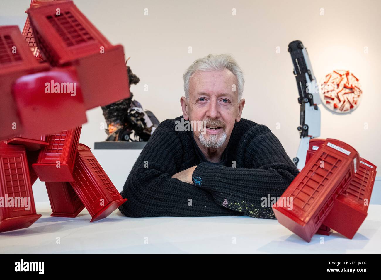 London, UK. 24 January 2023. David Mach RA poses with works from his ...