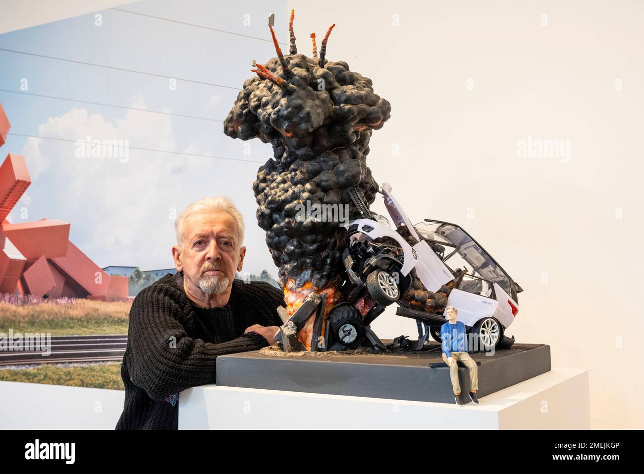 London, UK. 24 January 2023. David Mach RA poses with one of his ...