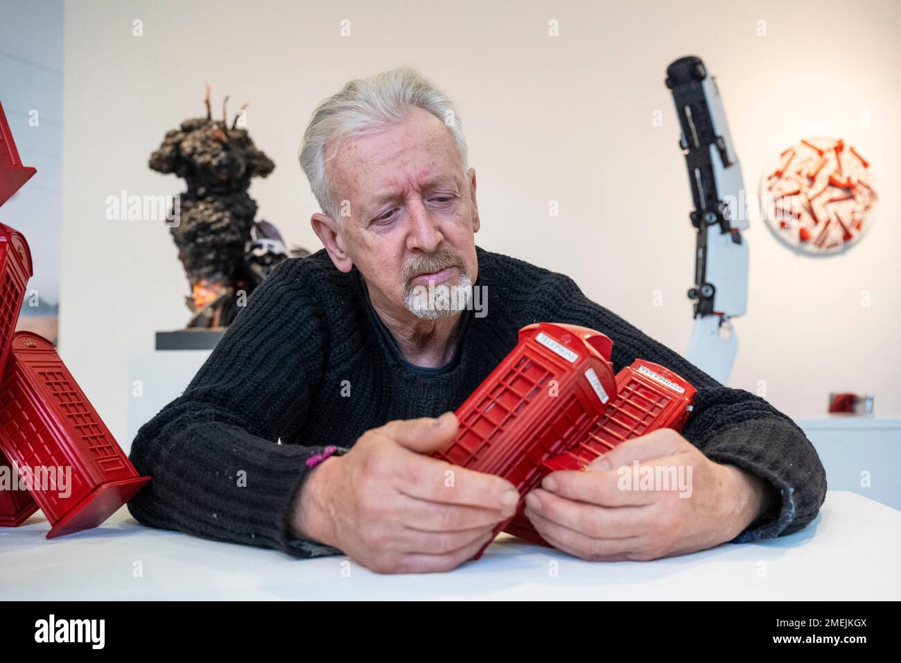 London, UK. 24 January 2023. David Mach RA poses with works from his ...