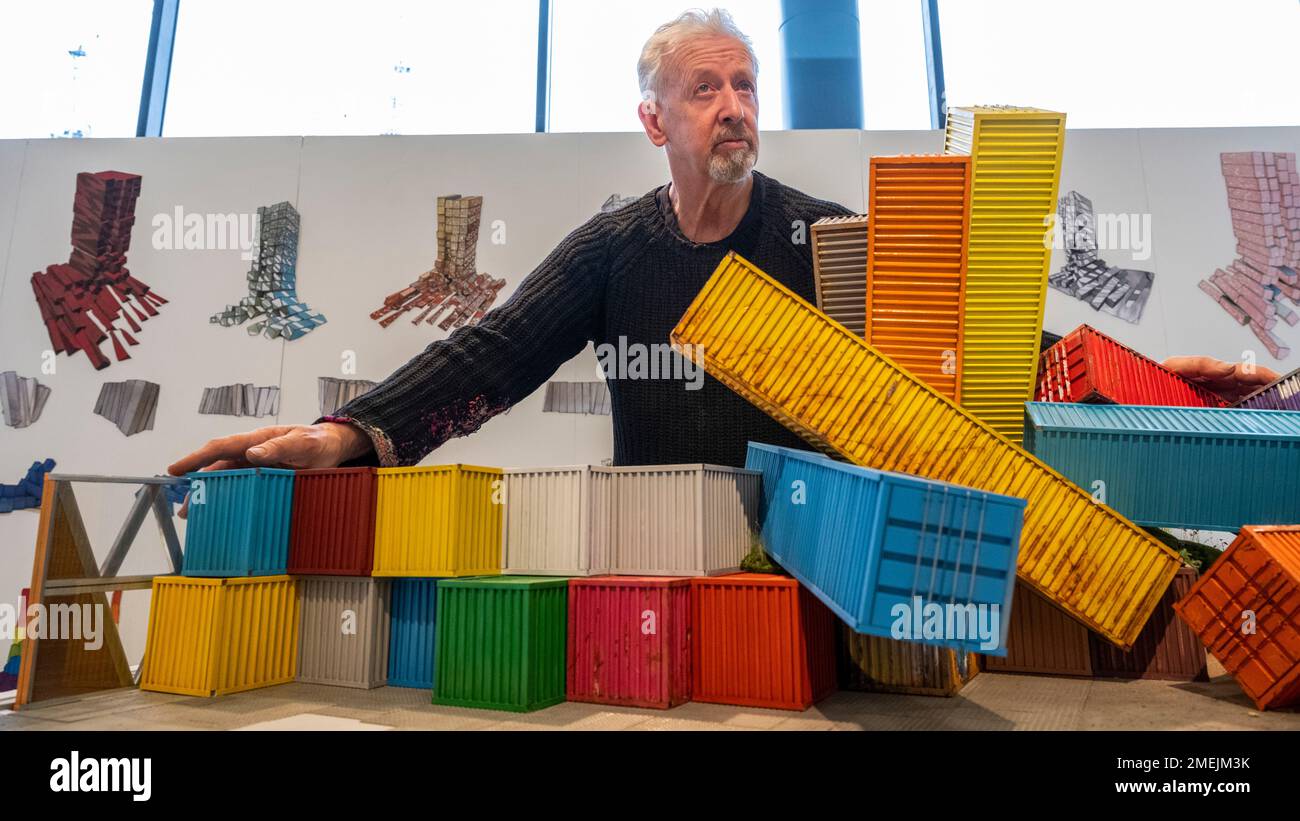 London, UK. 24 January 2023. David Mach RA poses with one of his ...