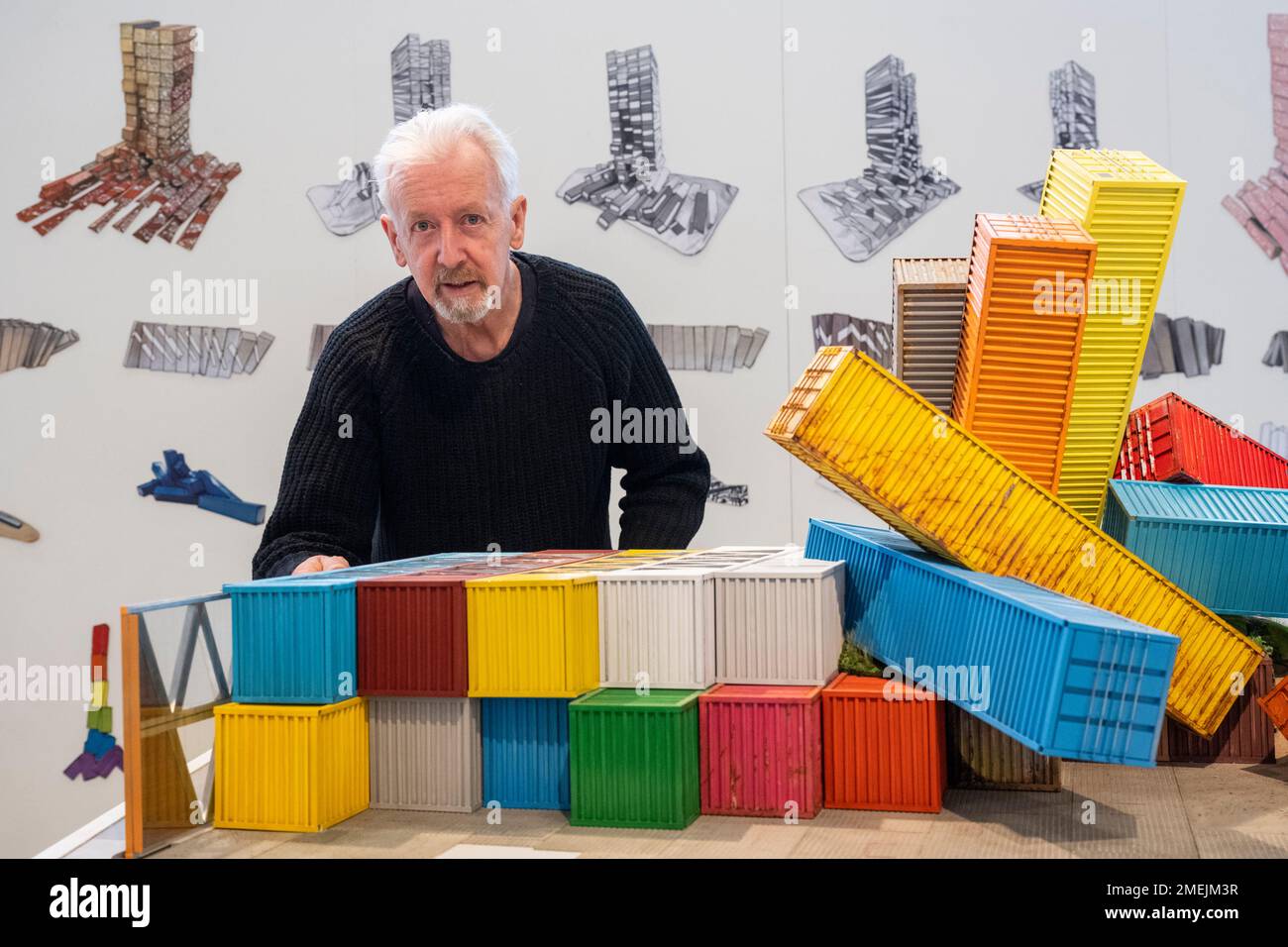 London, UK. 24 January 2023. David Mach RA poses with one of his ...