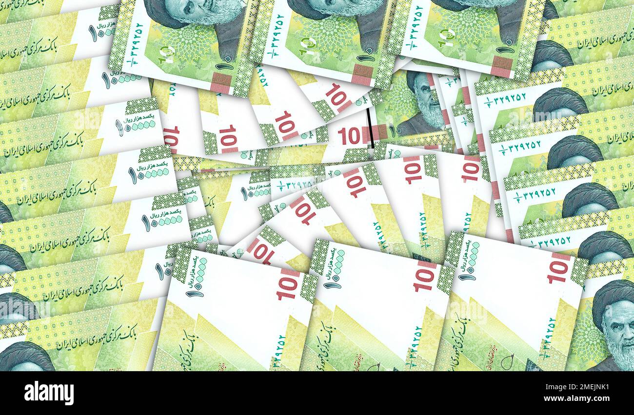 Iran Rial banknotes in a cash fan mosaic pattern. Iranian IRR 10000 ...