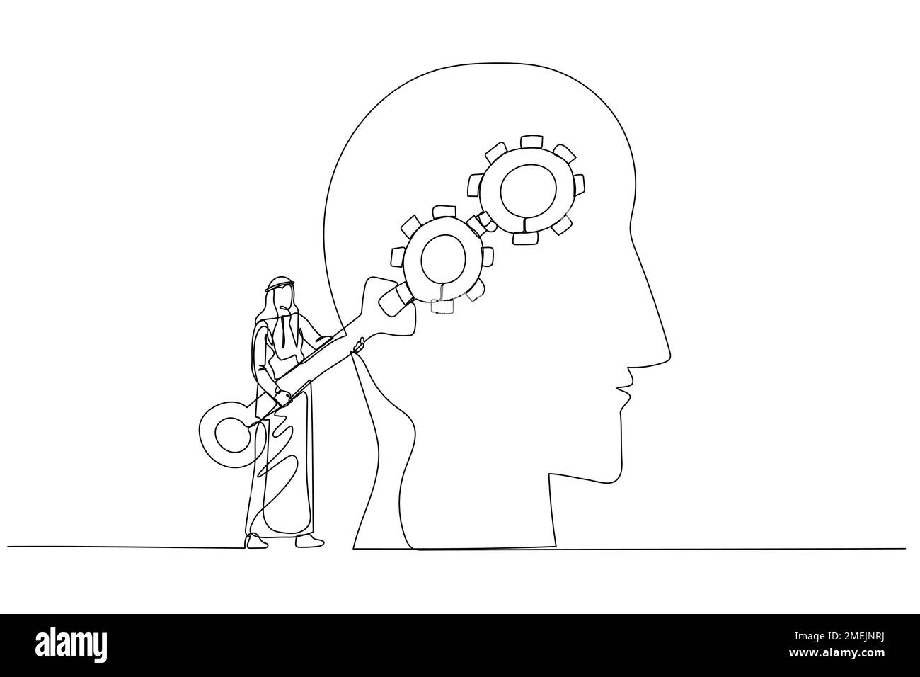 arab man with using wrench fixing gear cogwheels metaphor for change ...