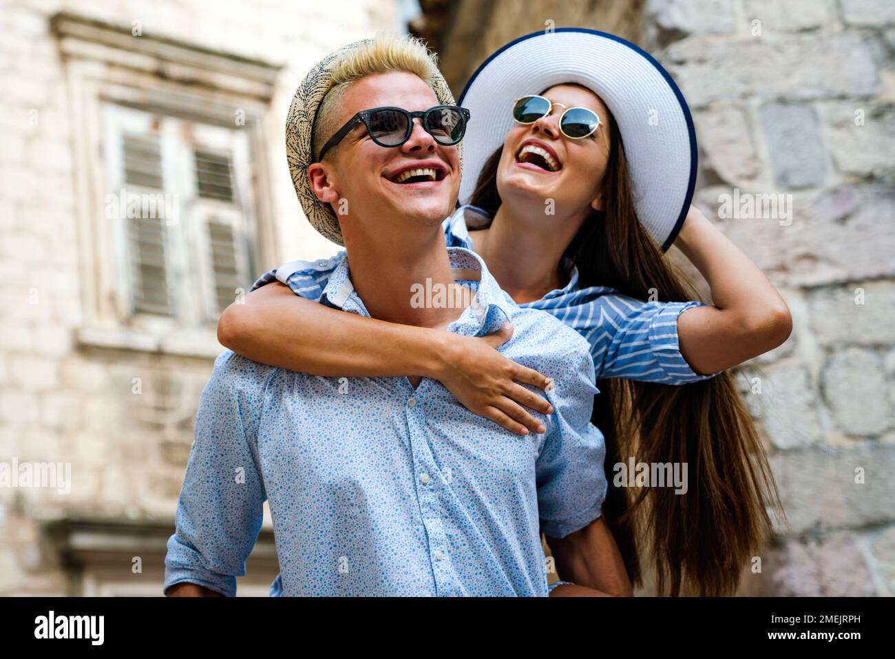 Holiday travel vacation love and friendship concept. Smiling couple ...