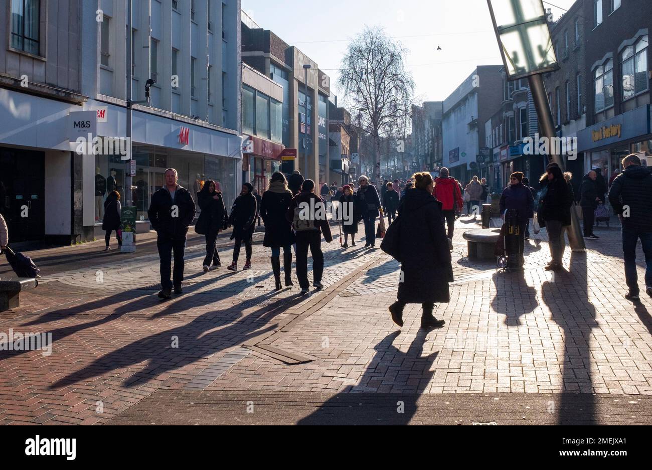 Sutton High Street shoppers and shops in the Town Centre , Surrey ...