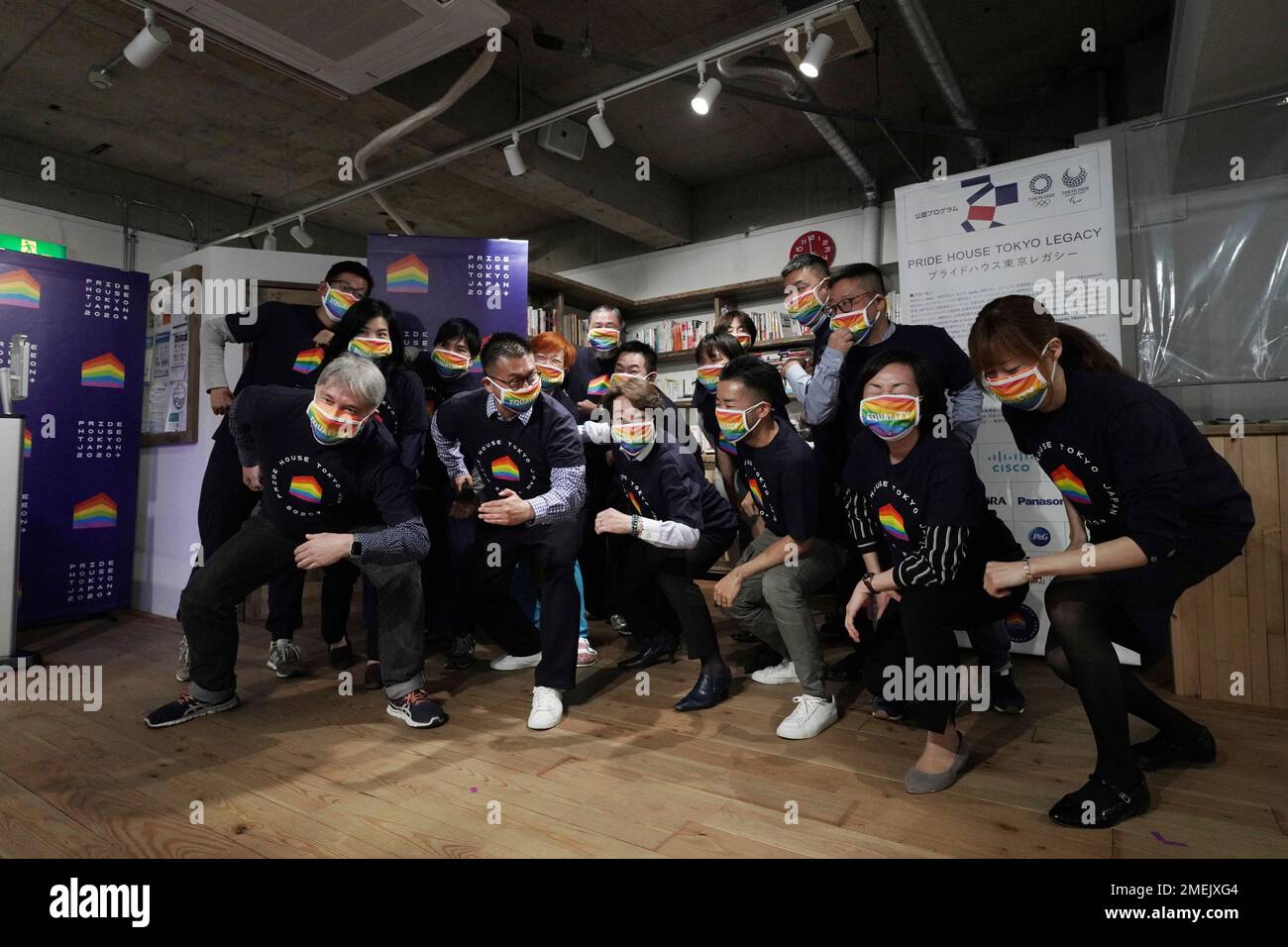 Wearing rainbow-colored masks, Tokyo 2020 Organizing Committee ...
