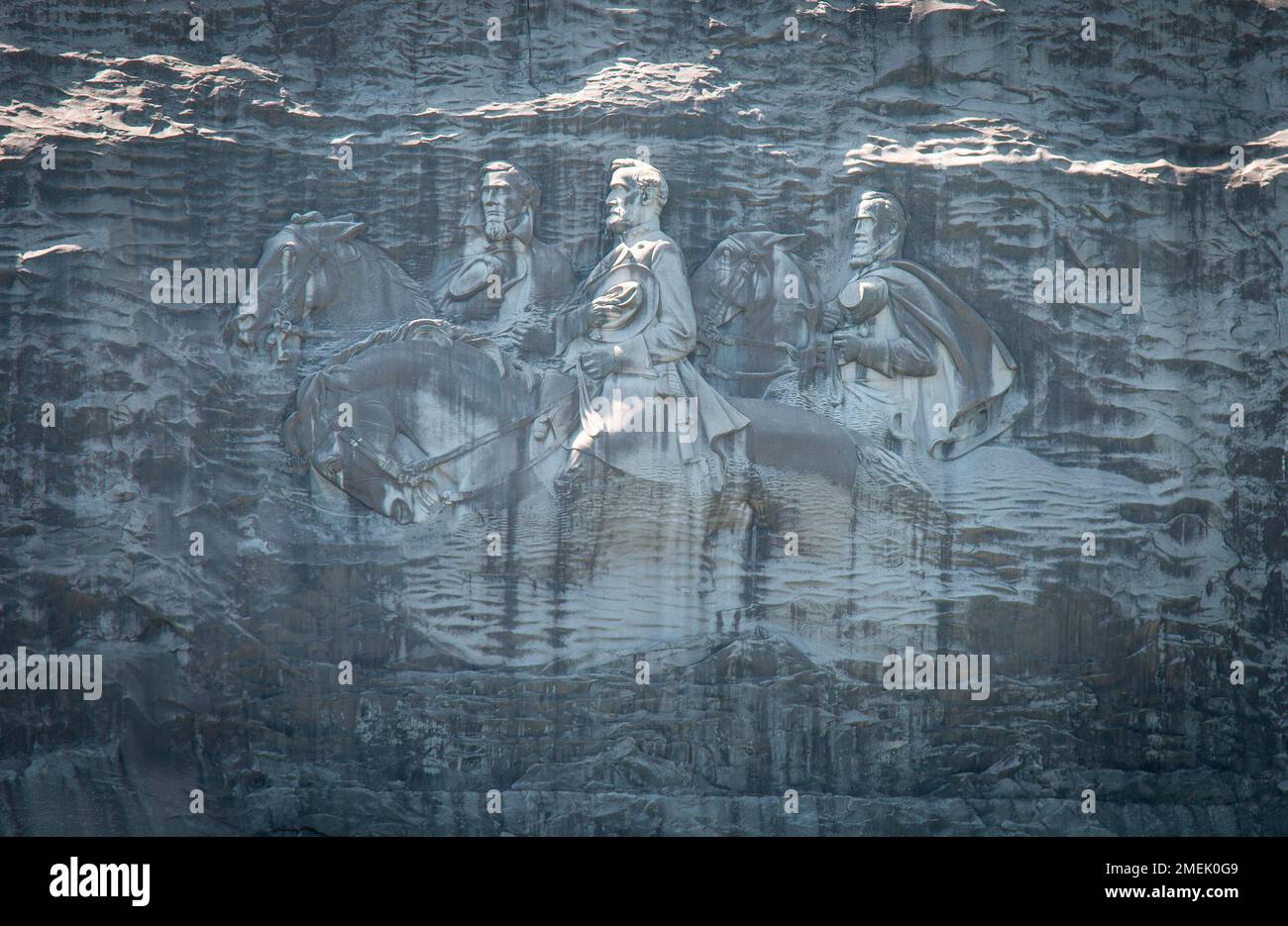 A massive mountainside carving depicting Confederate leaders Jefferson ...