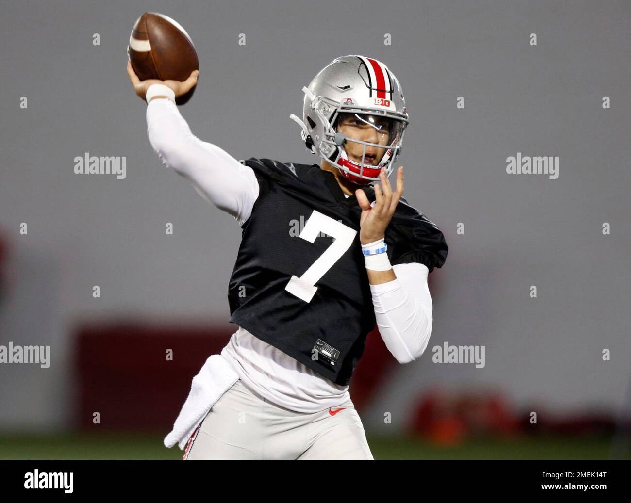 FILE - Ohio State quarterback C.J. Stroud passes during an NCAA college ...