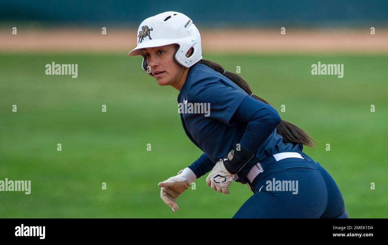 Utah St. infielder Lexi Orozco (1) looks to run during an NCAA softball ...