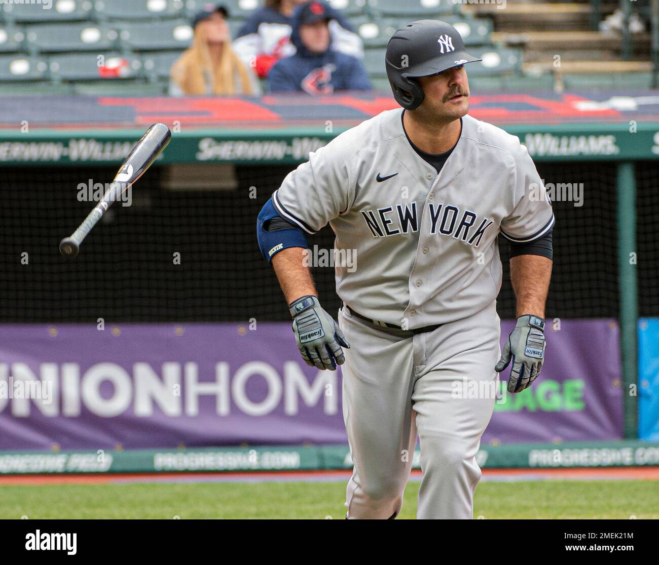 New York Yankees' Mike Ford watches his home run against the Cleveland ...