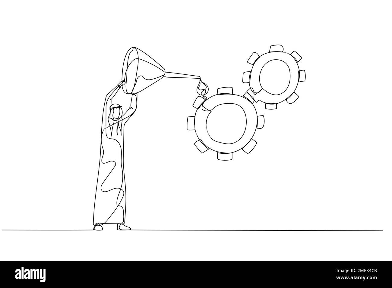 arab man oiling gear cogwheel to make it work properly metaphor of ...