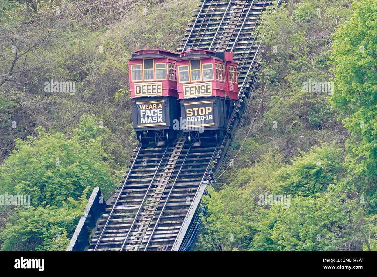 The cars of the Duquesne Incline carry signs promoting the wearing of ...