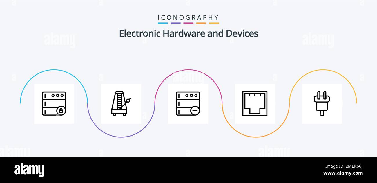 Devices Line 5 Icon Pack Including Connector Port Database Network Ethernet Stock Vector