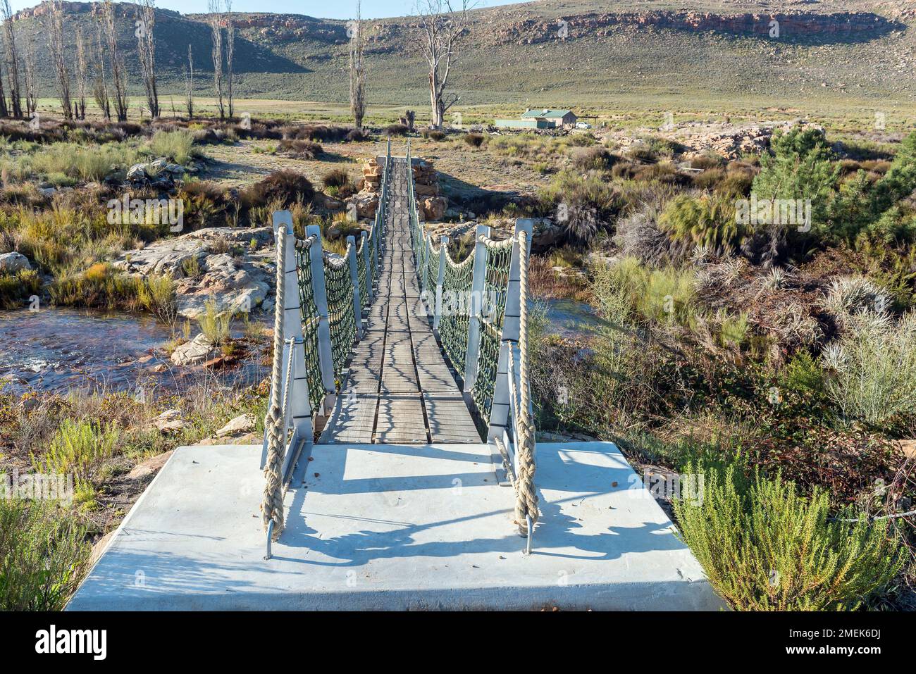 Pedestrian bridge over the Krom River at Kromrivier Cederberg Park in ...