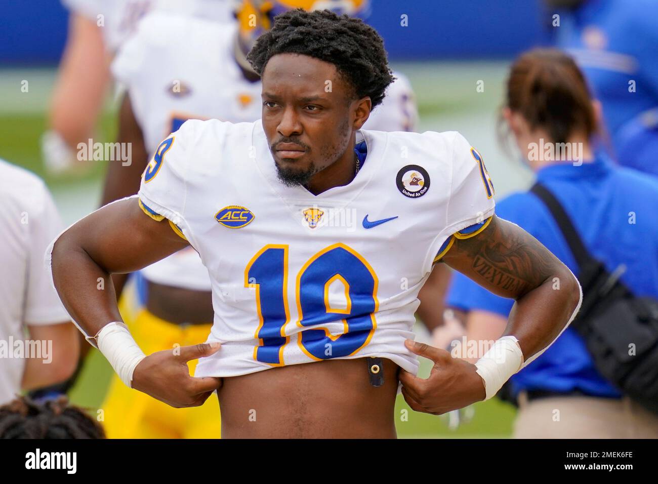 Pittsburgh defensive back Jahvante Royal (19) during their annual NCAA ...