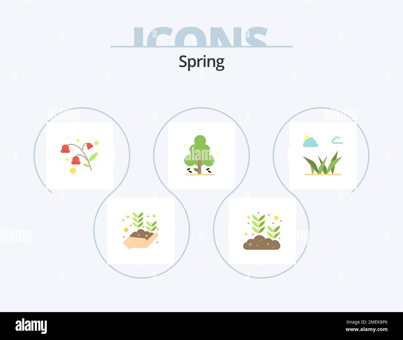 Spring Flat Icon Pack 5 Icon Design. grasses. tree. growing seed ...