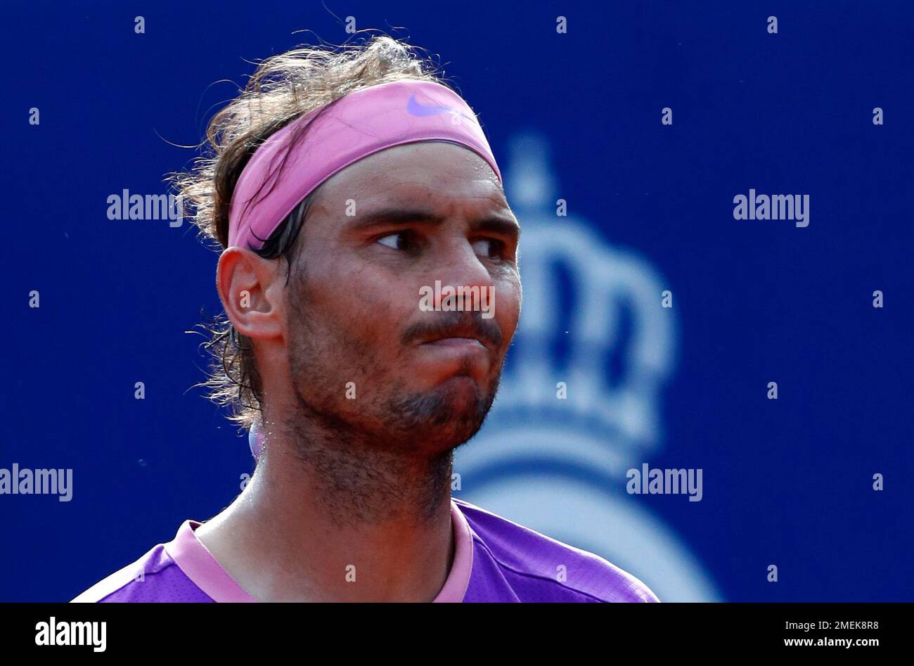 Rafael Nadal of Spain reacts during the final Godo tennis tournament ...