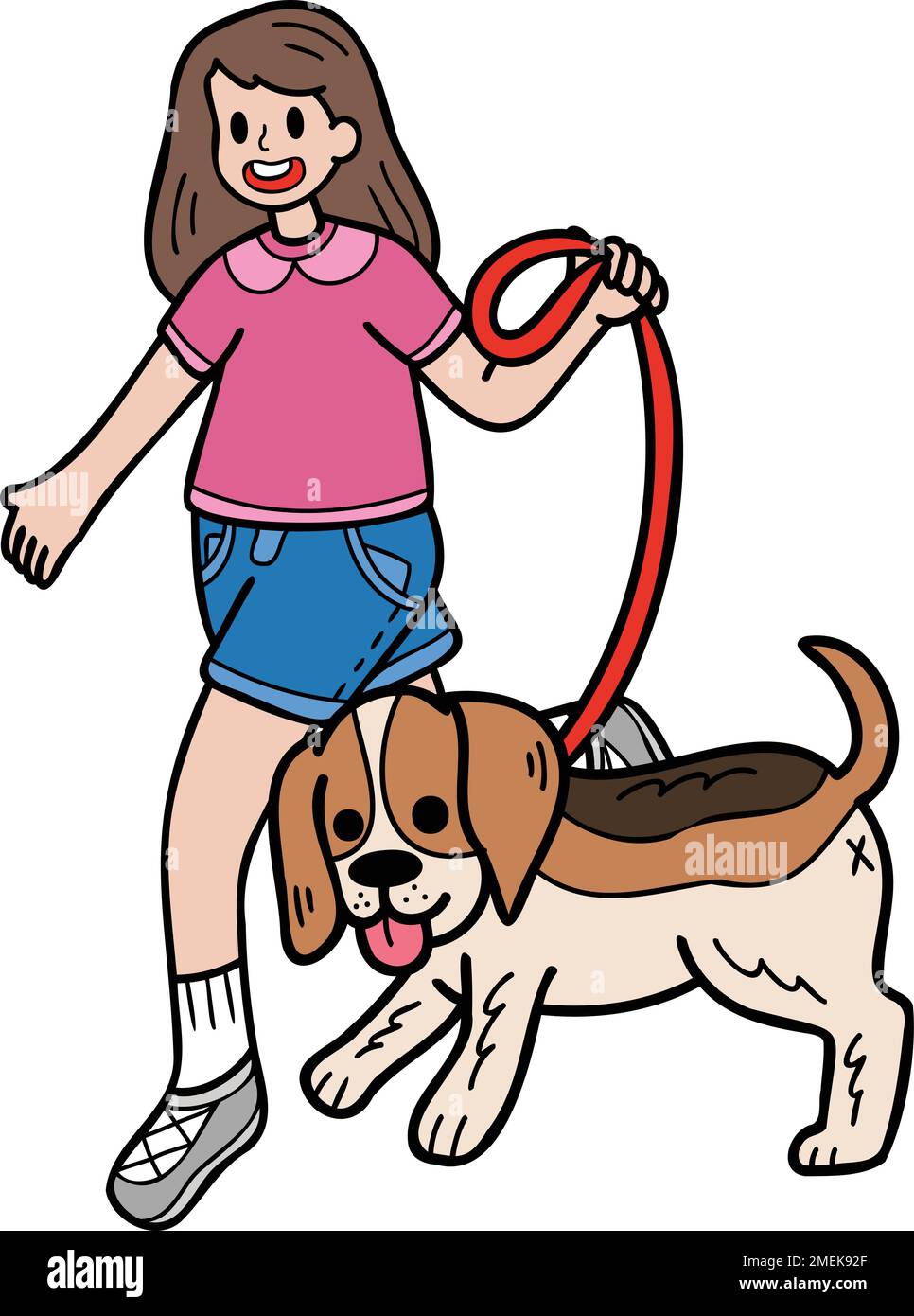 Hand Drawn Beagle Dog walking with owner illustration in doodle style ...