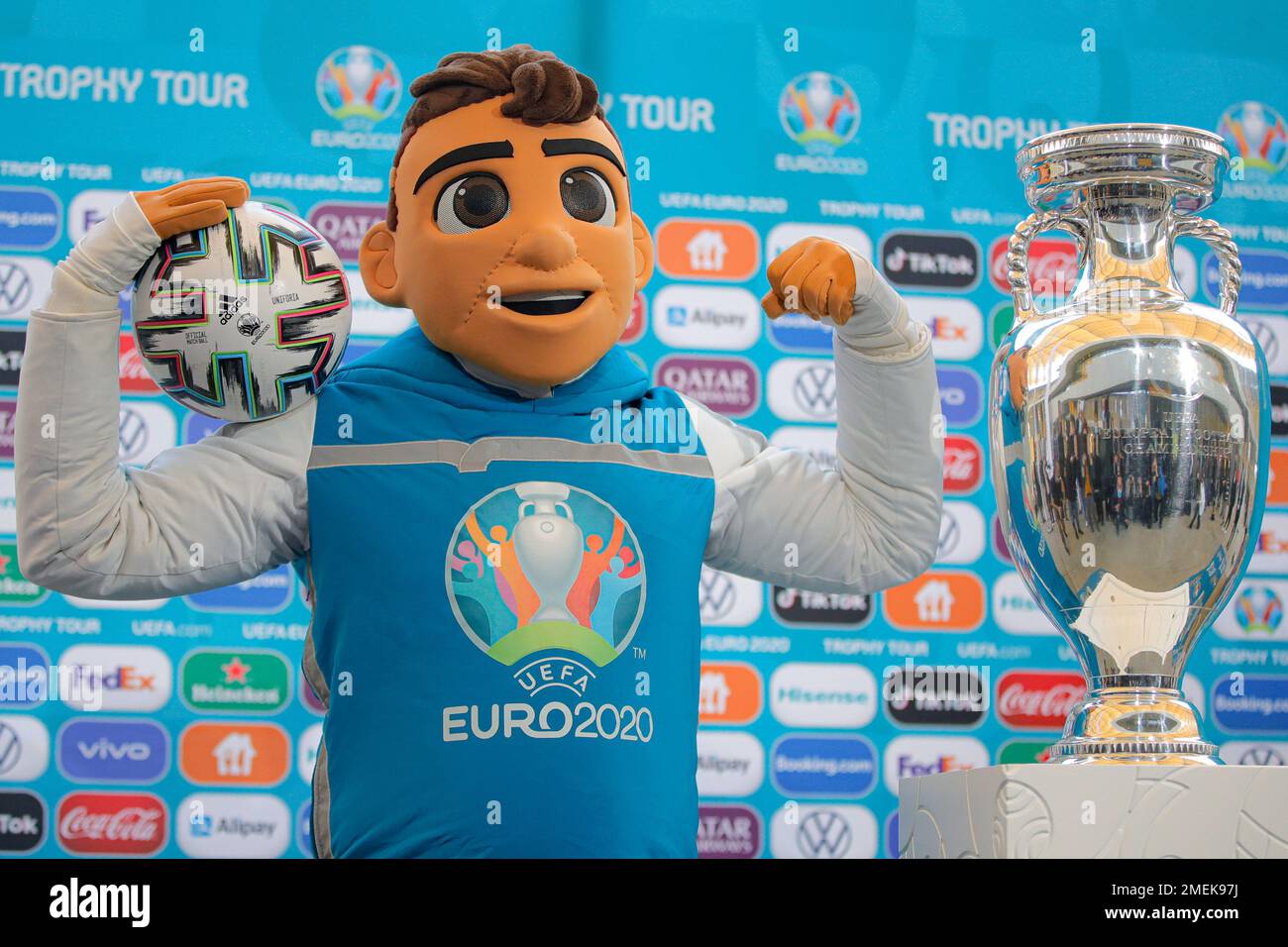 A person dressed as Skillzy, the official Euro 2020 soccer tournament ...