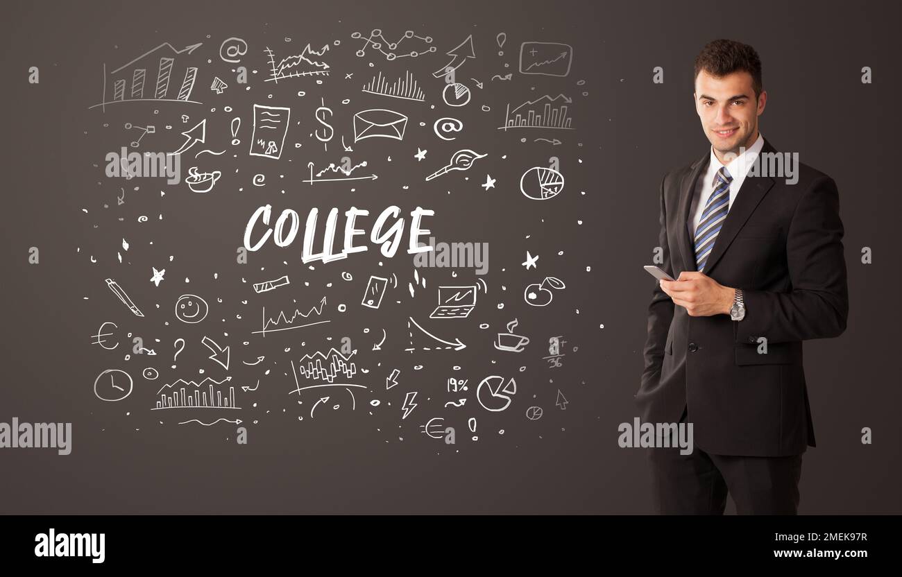 Businessman thinking with educational inscription Stock Photo - Alamy