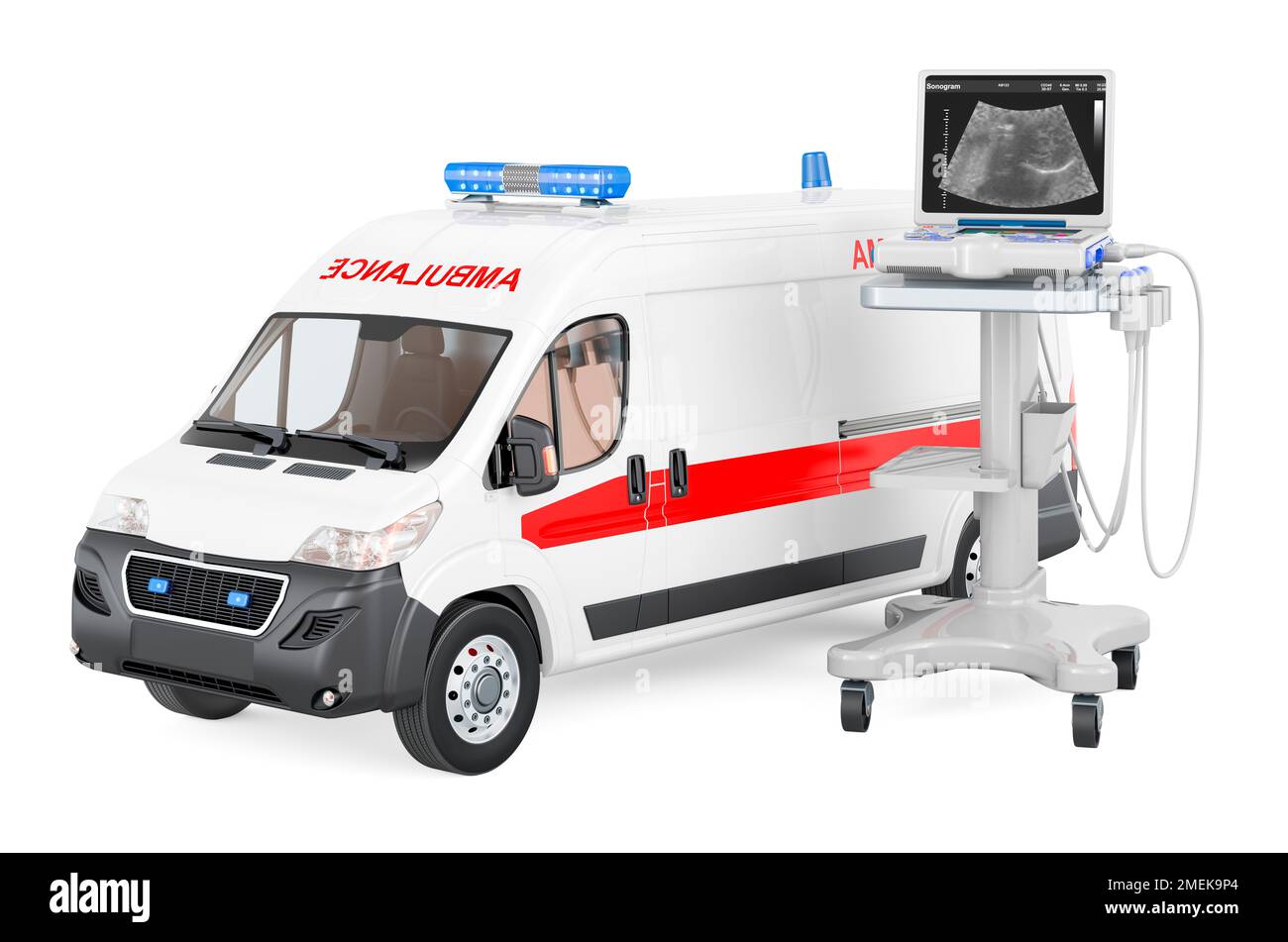 Ambulance van with Medical Ultrasound Diagnostic Machine, 3D rendering ...