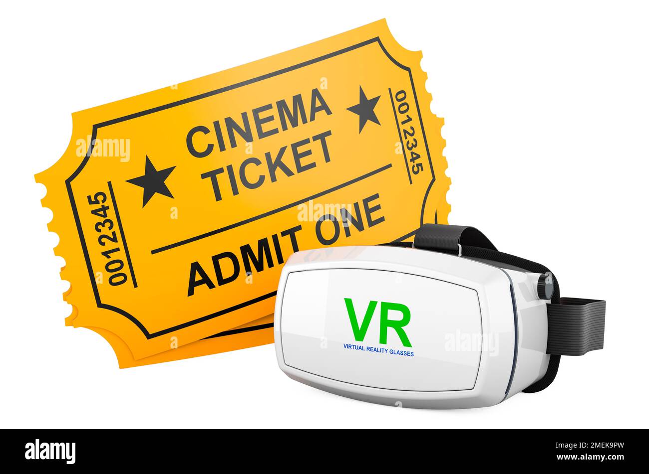 Cinema tickets with VR virtual reality glasses, 3D rendering isolated ...