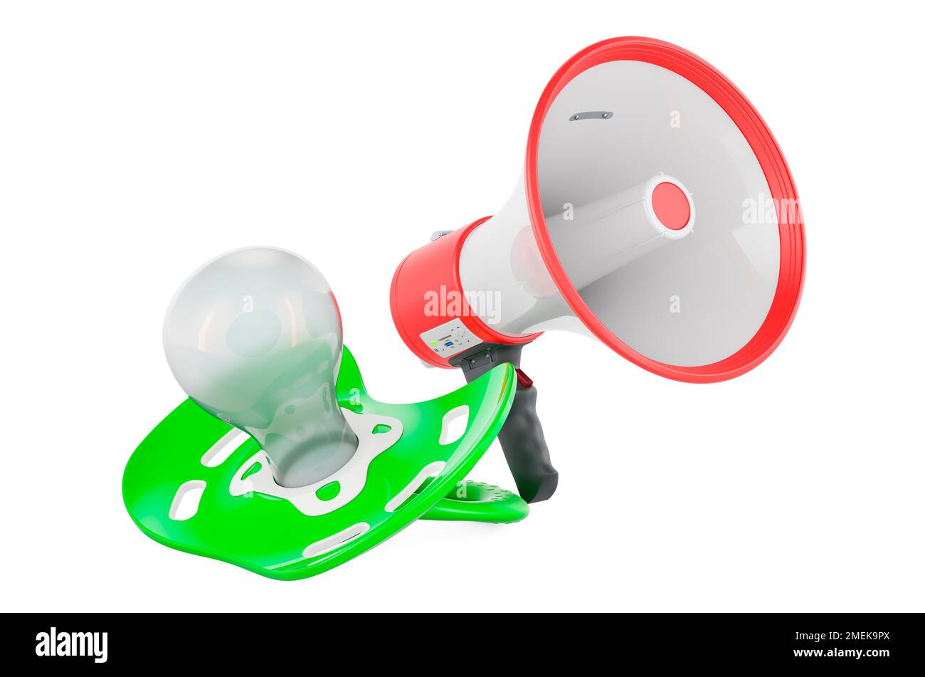 Baby pacifier with megaphone. 3D rendering isolated on white background ...