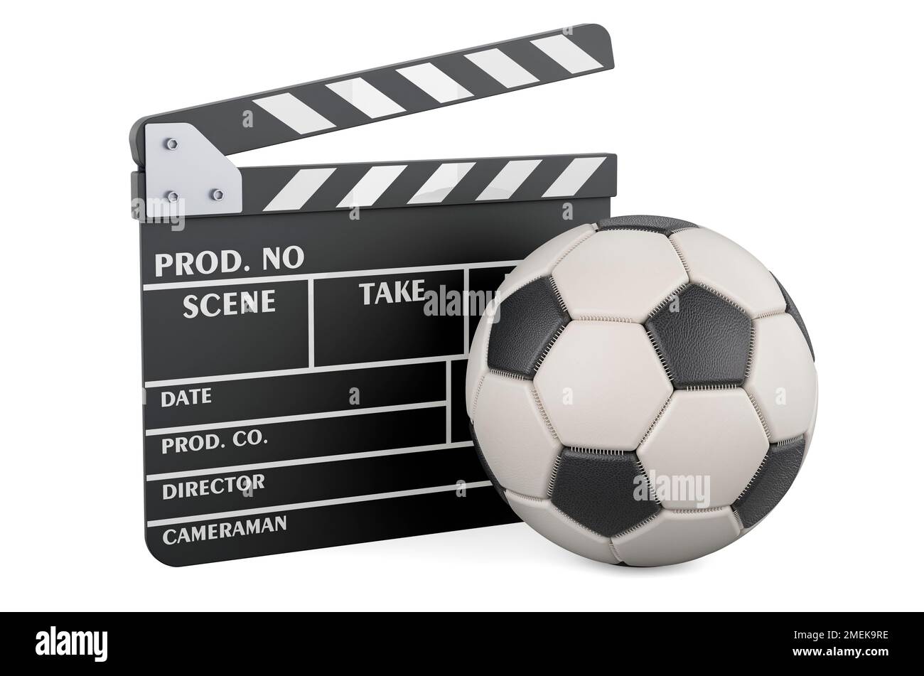 Clapperboard with soccer ball, 3D rendering isolated on white ...