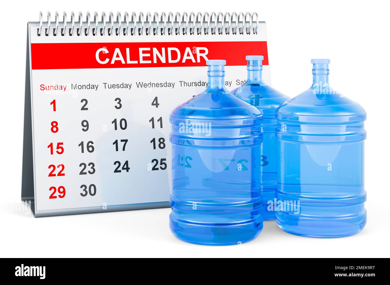 Desk calendar with Bottled Water, 3D rendering isolated on white ...