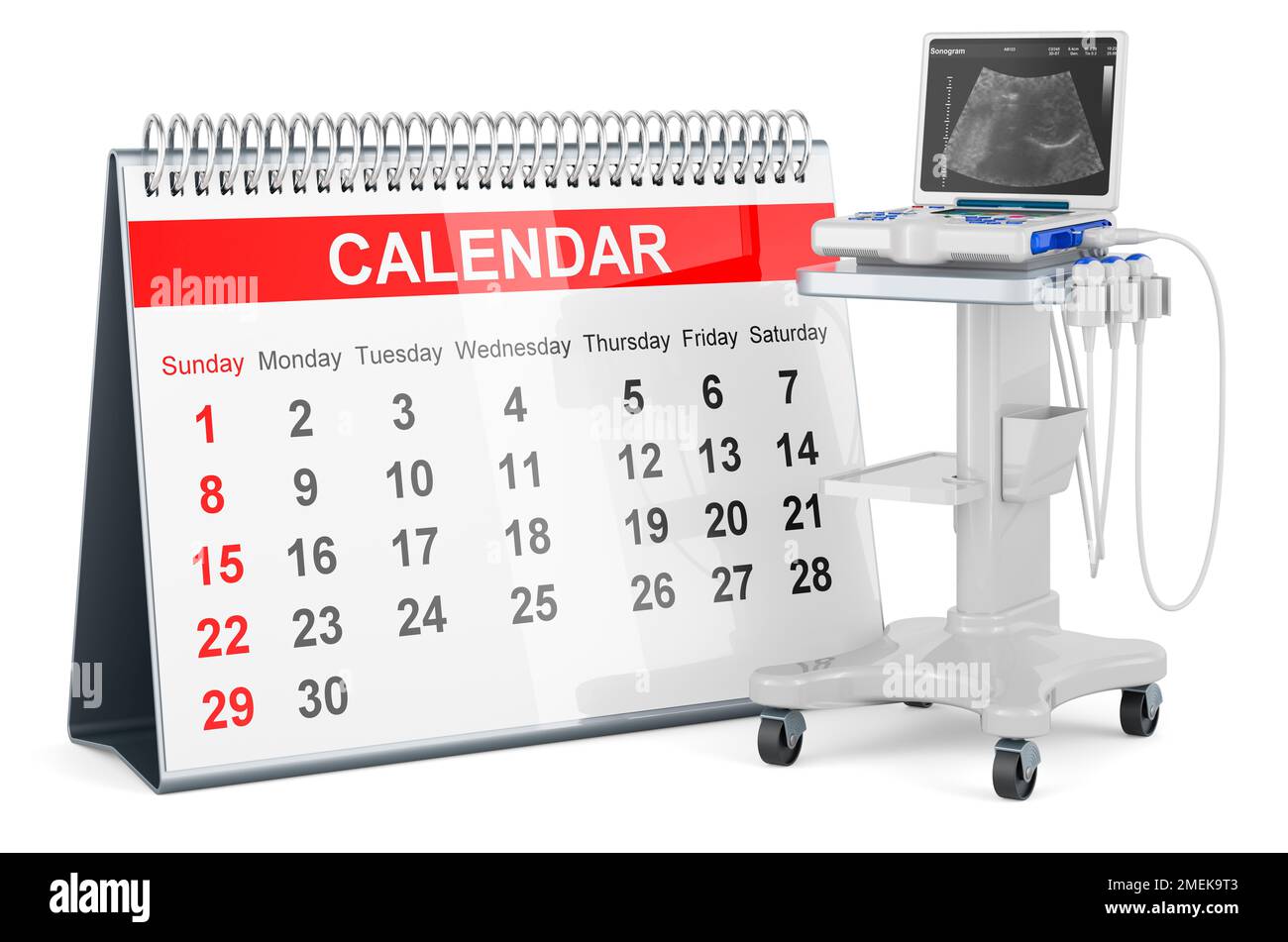 Desk calendar with Medical Ultrasound Diagnostic Machine, 3D rendering ...