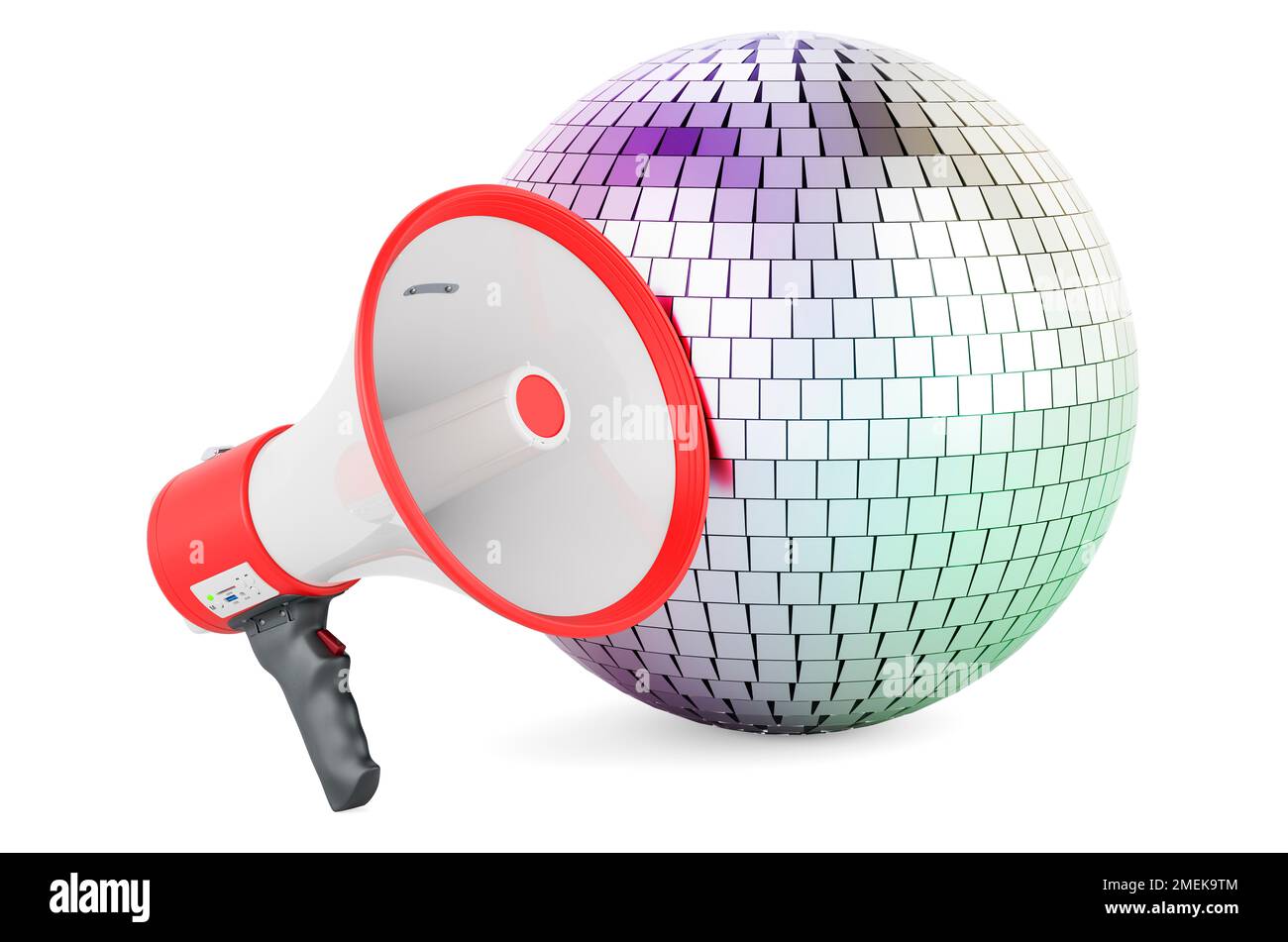 Disco ball mirror with megaphone, 3D rendering isolated on white ...