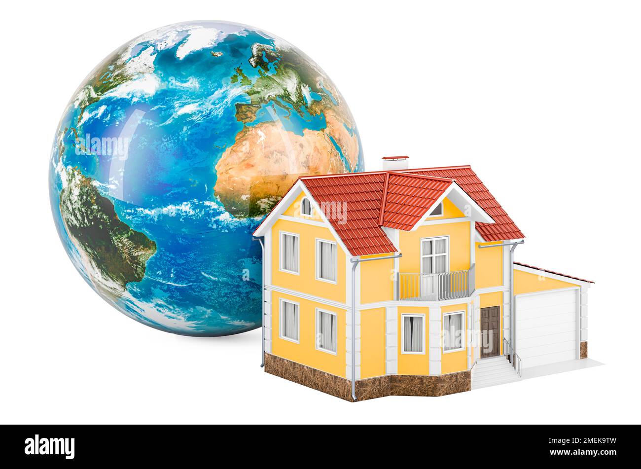 House with Earth Globe, 3D rendering isolated on white background Stock ...
