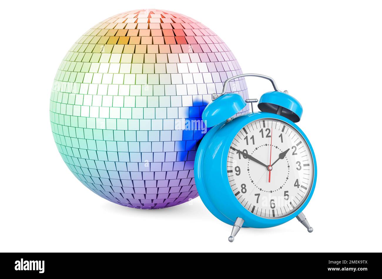 Disco ball mirror with alarm clock, 3D rendering isolated on white ...