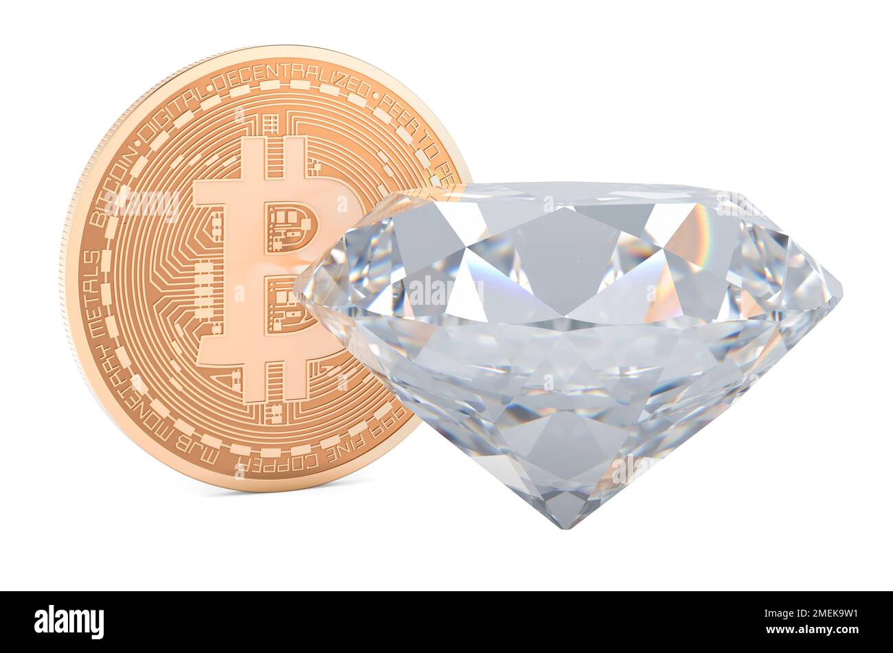 Diamond with bitcoin, 3D rendering isolated on white background Stock ...