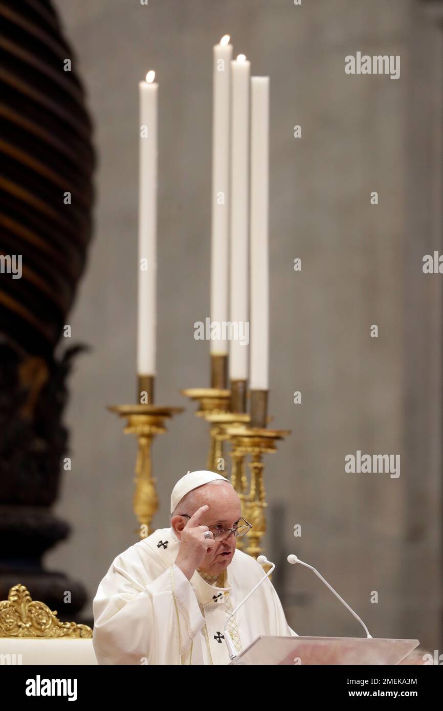 Pope Francis leads a ceremony to ordain nine new priests, inside St ...
